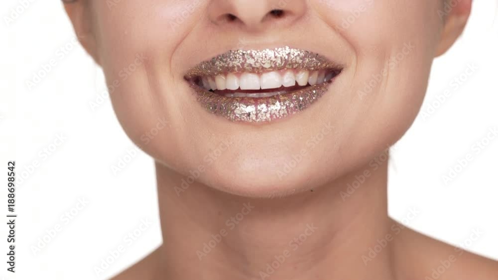 Headshot of seductive female face having flirty emotions licking mouth ...