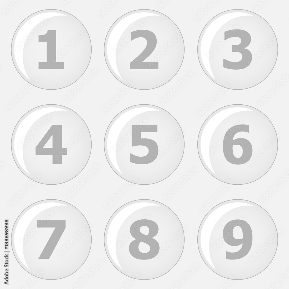 Set of vector icons of numbers in white style. White volumetric ...