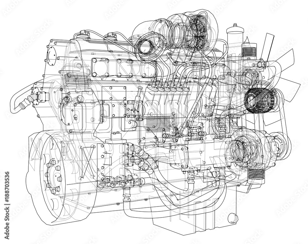 Car engine. Vector rendering of 3d Stock Vector | Adobe Stock