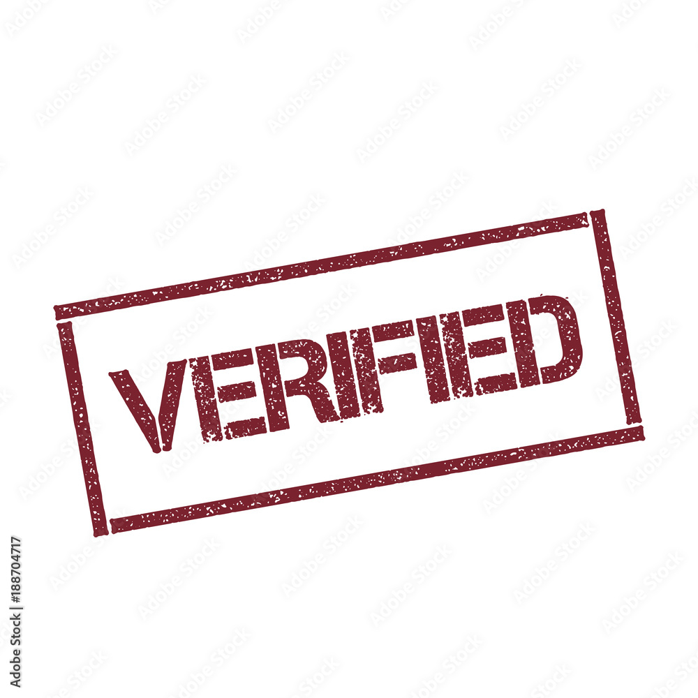 Verified rectangular stamp. Textured red seal with text isolated on ...