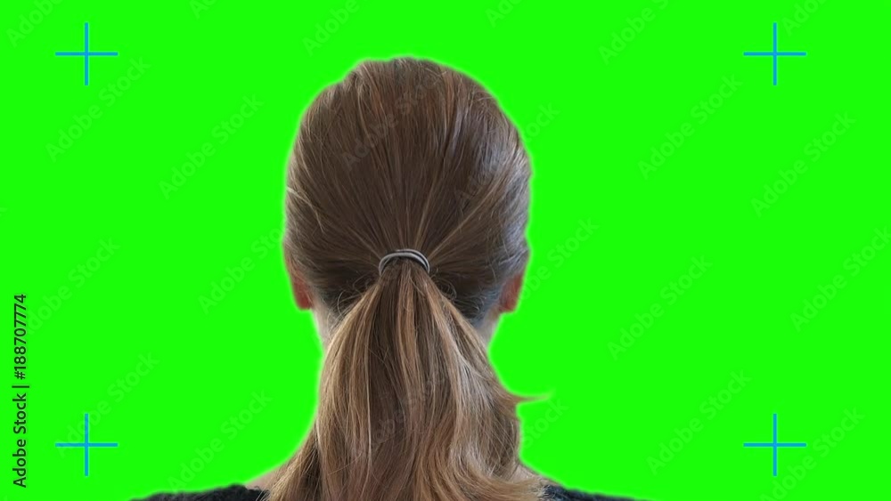 Zoom In Girl Watching TV Television Green Screen. Young woman watching ...