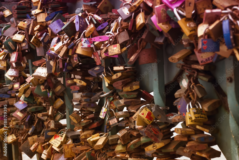 Heart and lock as a symbol of love on the bridge of love. Feast of love ...