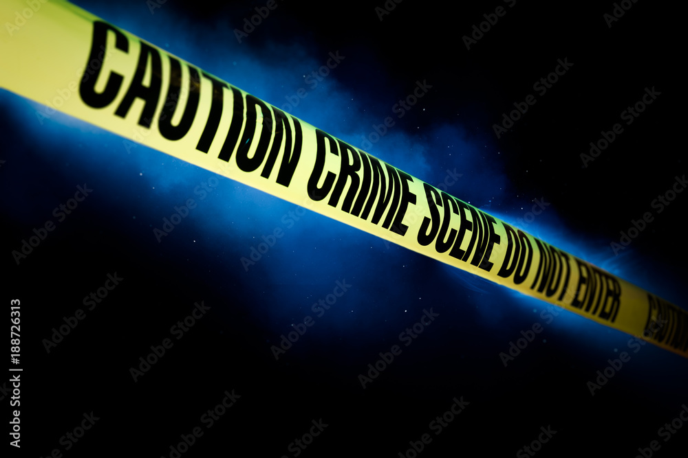 Crime scene tape with smoke on a black background Stock Photo | Adobe Stock