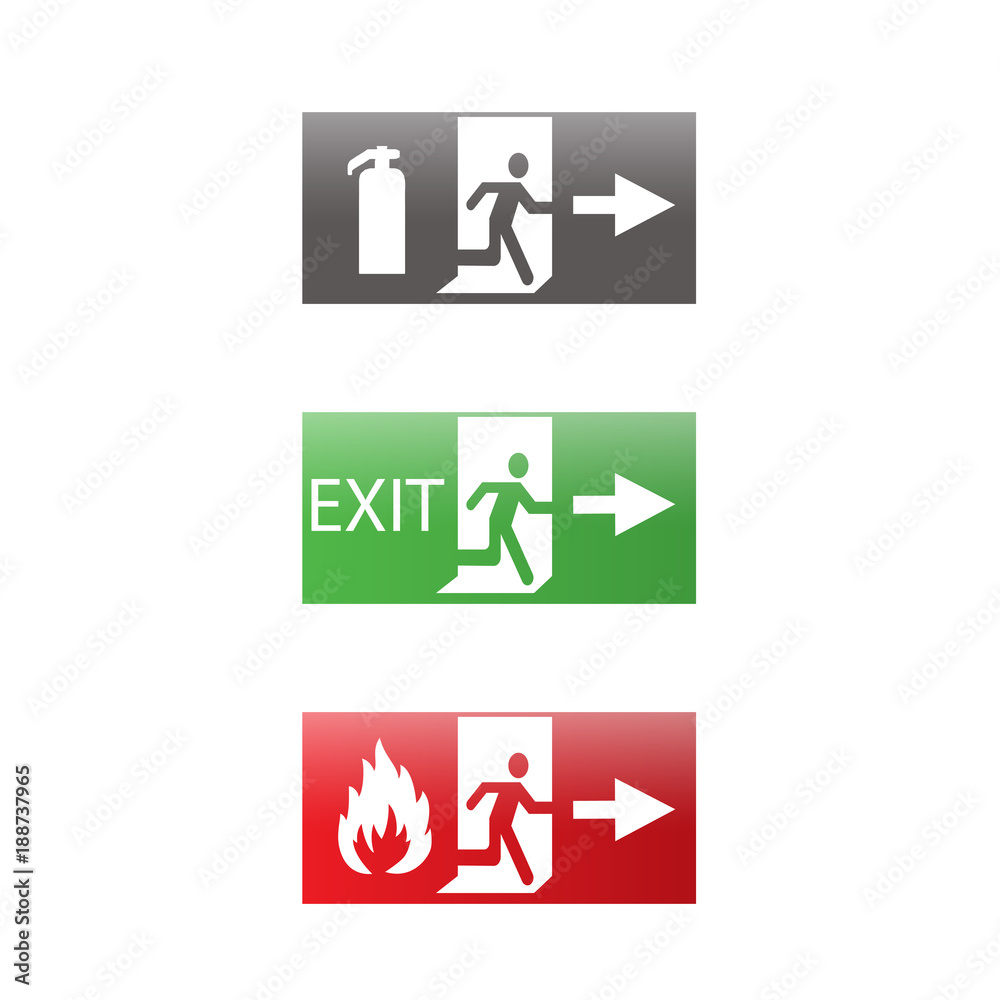 Vector fire emergency icons. Signs of evacuations. Fire emergency exit ...