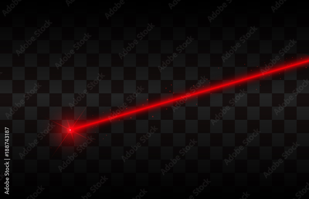 Abstract red laser beams. Isolated on transparent black background ...