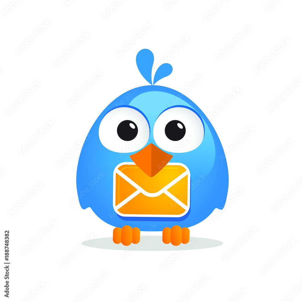 Cartoon blue messenger bird with letter envelope Stock Vector | Adobe Stock