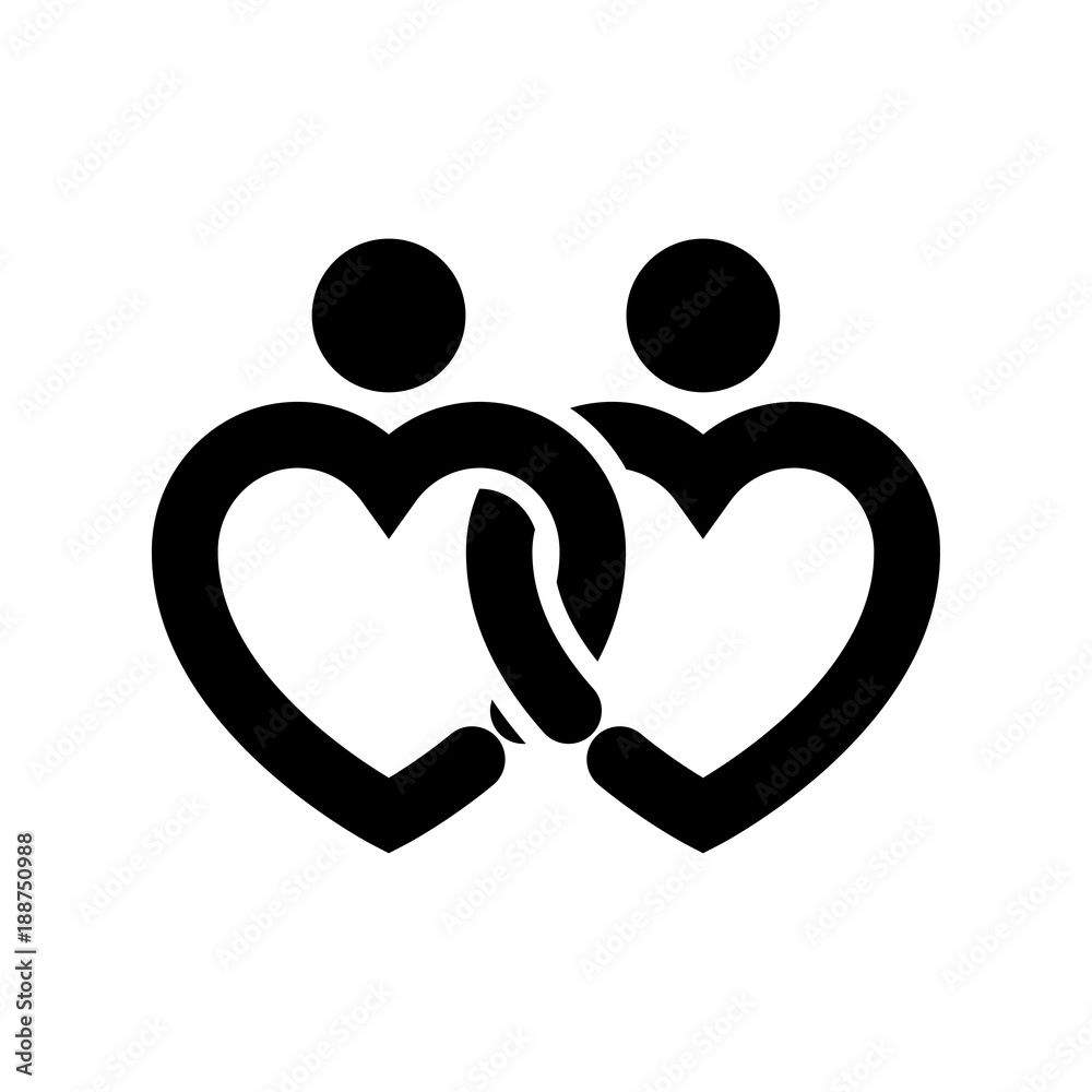 Icono plano abstracto corazones abrazados en color negro Stock Vector | Adobe Stock