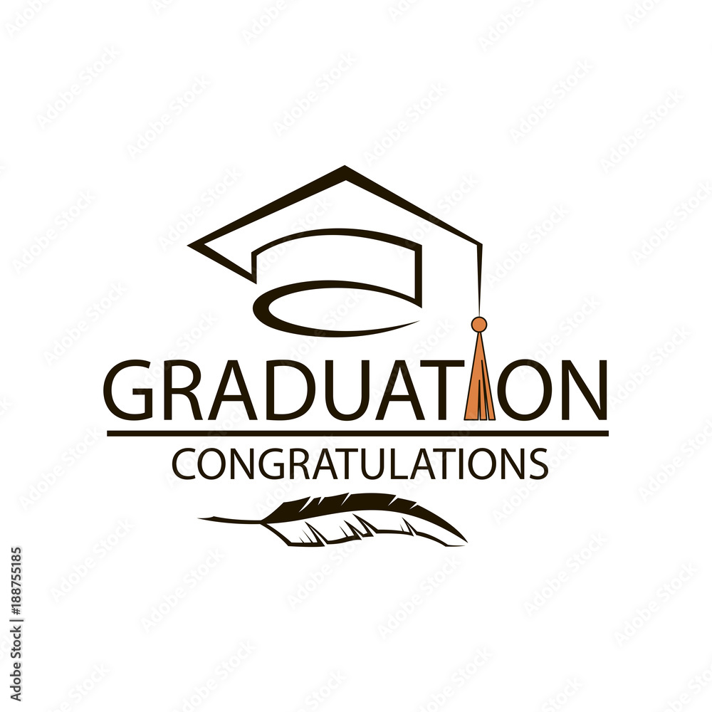 black emblem of graduation cap and feather Stock Vector | Adobe Stock