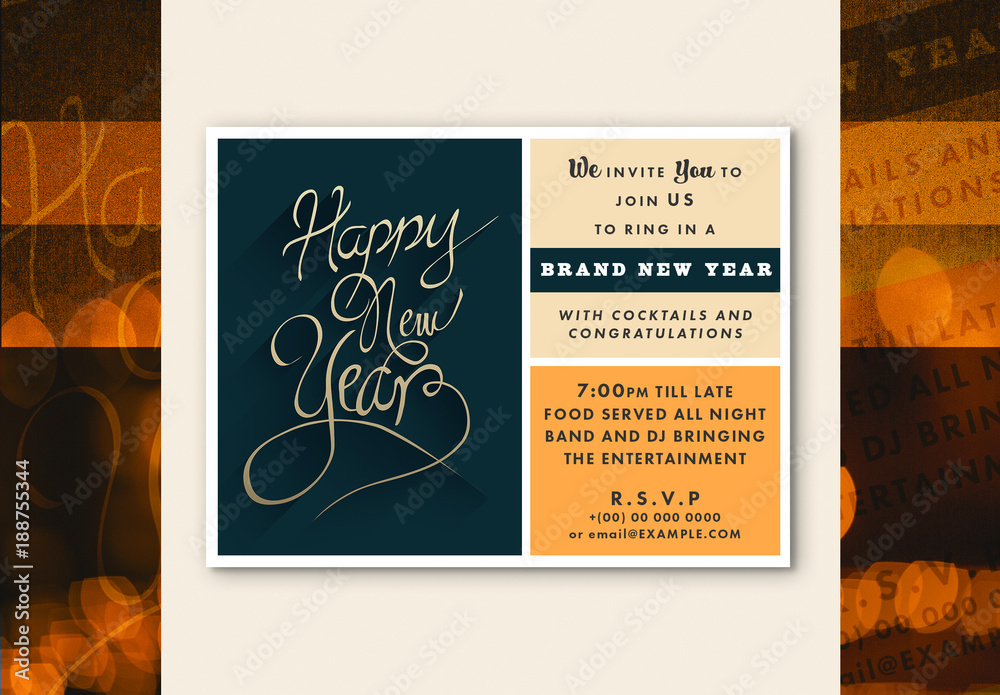 Cursive New Year's Event Flyer Layout 1 Stock Template | Adobe Stock
