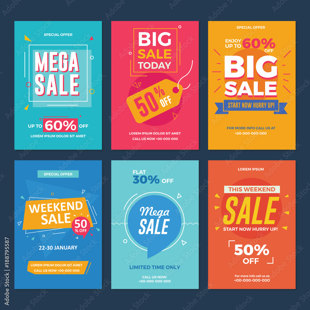 Collection of Sale and Discount Offers Flyers Stock Vector | Adobe Stock