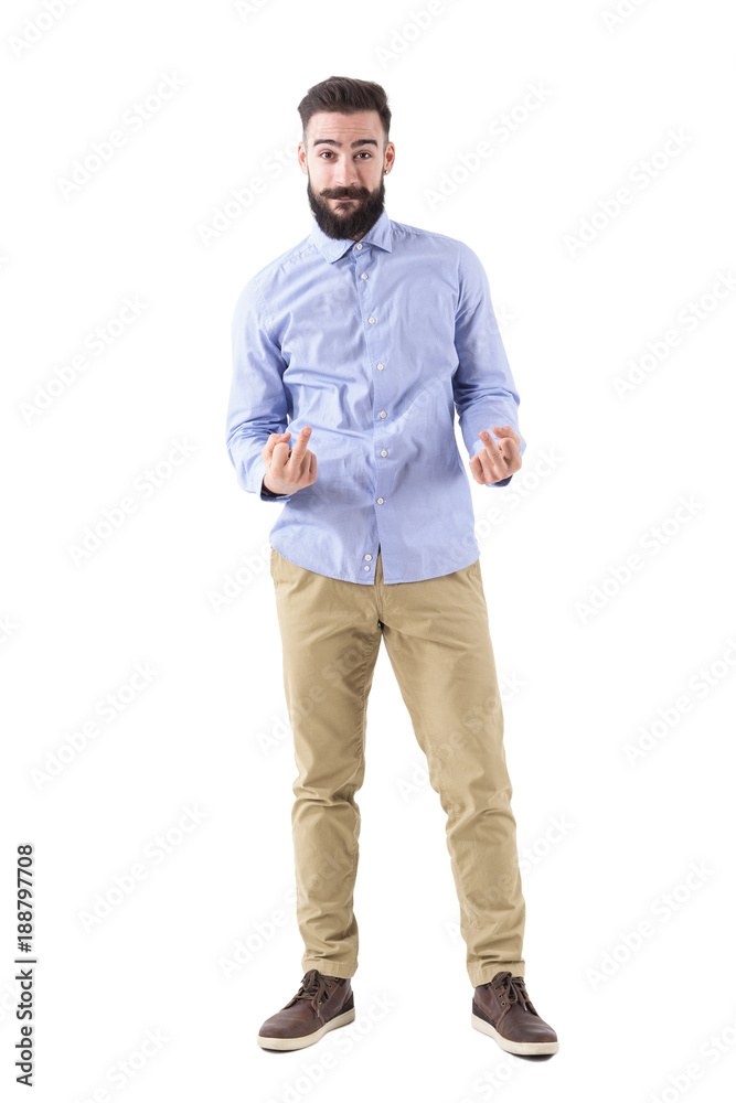 Young bearded hipster business man showing rude obscene middle finger ...