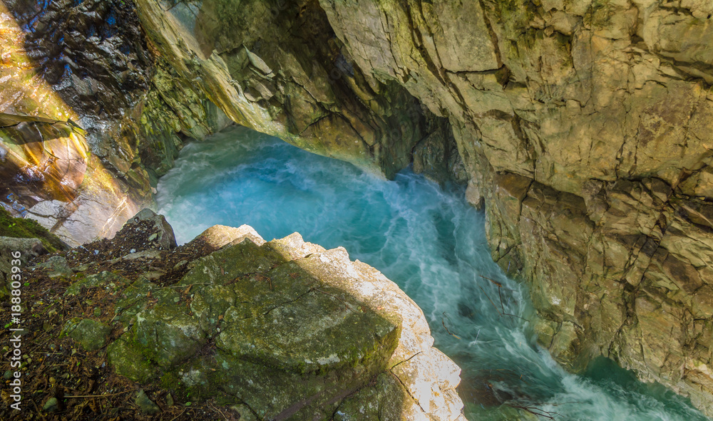 Waterfalls Stanghe (Gilfenklamm) localed near Racines, Bolzano in South ...