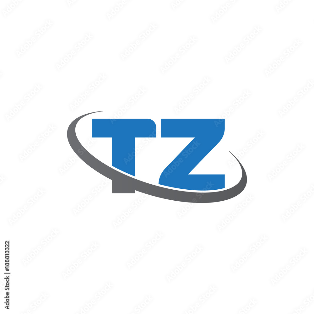 Initial letter TZ, overlapping swoosh ring logo, blue gray color Stock ...