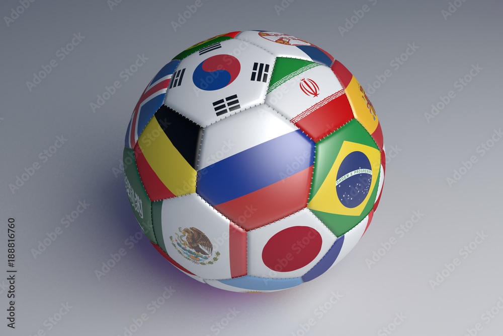 Isolated soccer ball with colors flags of states on a gray background ...