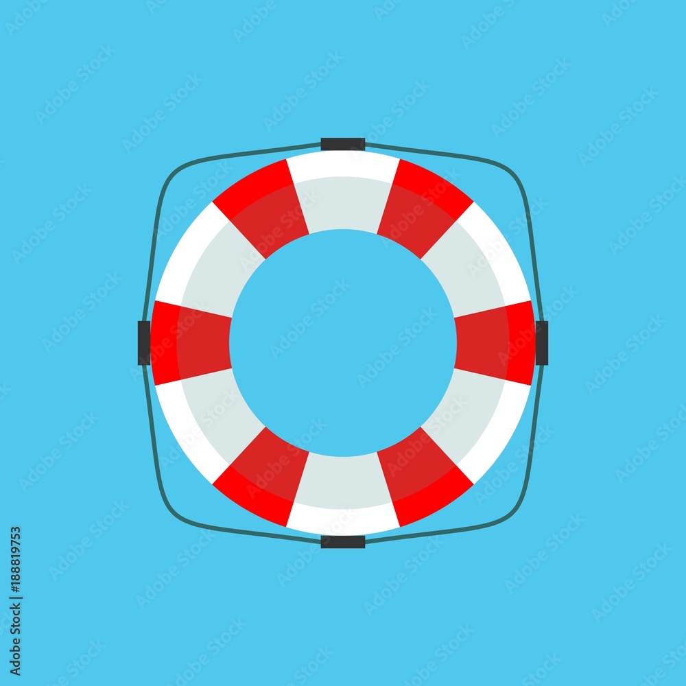 Lifebuoy icon in flat style isolated on a background. Simple vector life ring or life preserver ...