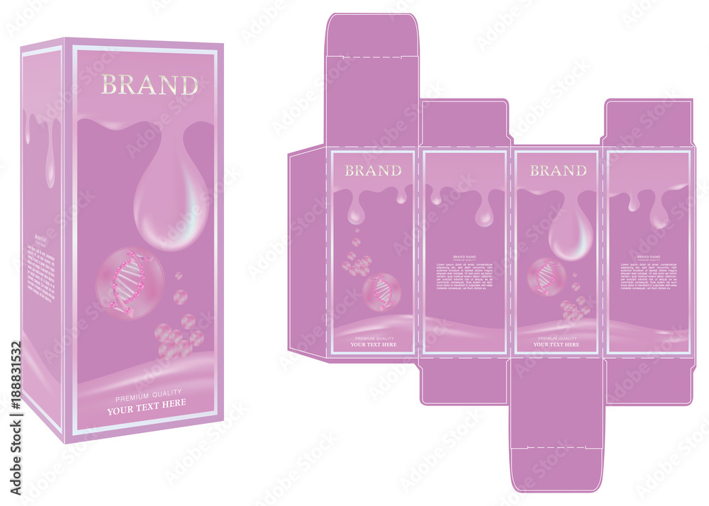Packaging design, pink liquid cosmetic on luxury box design template ...