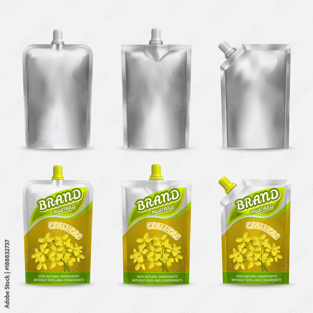 Mustard package mockup set, vector realistic illustration Stock Vector ...