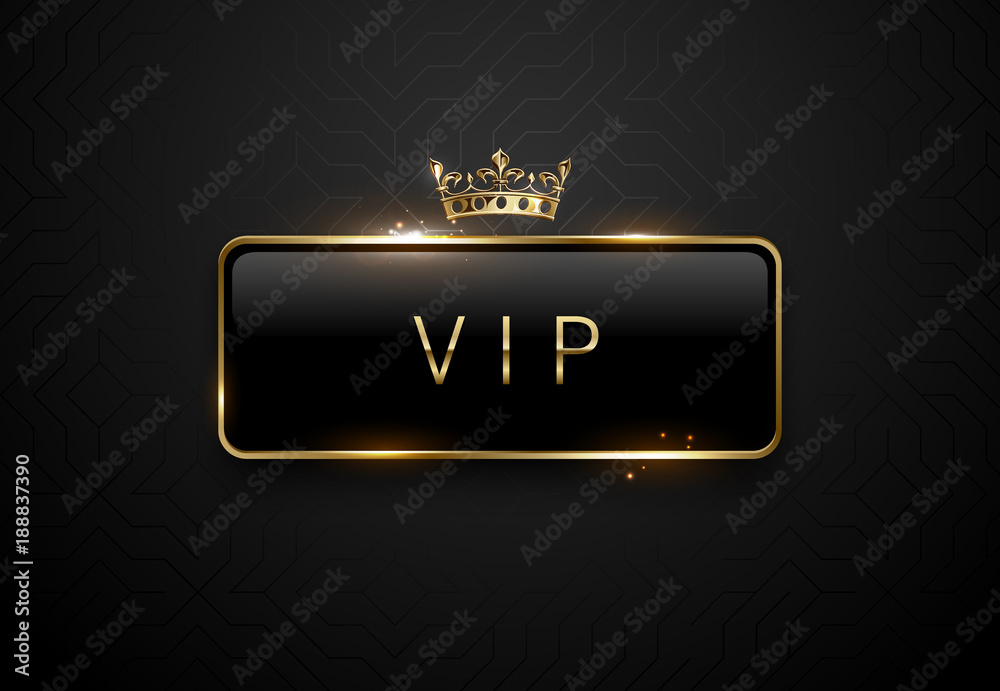 Vip black label with golden frame sparks and crown on black background ...