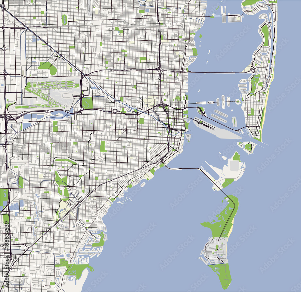 vector map of the city of Miami, USA Stock Vector | Adobe Stock