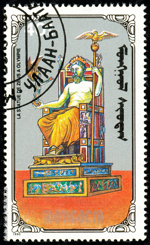 Ukraine - circa 2018: A postage stamp printed in Mongolia show Statue ...