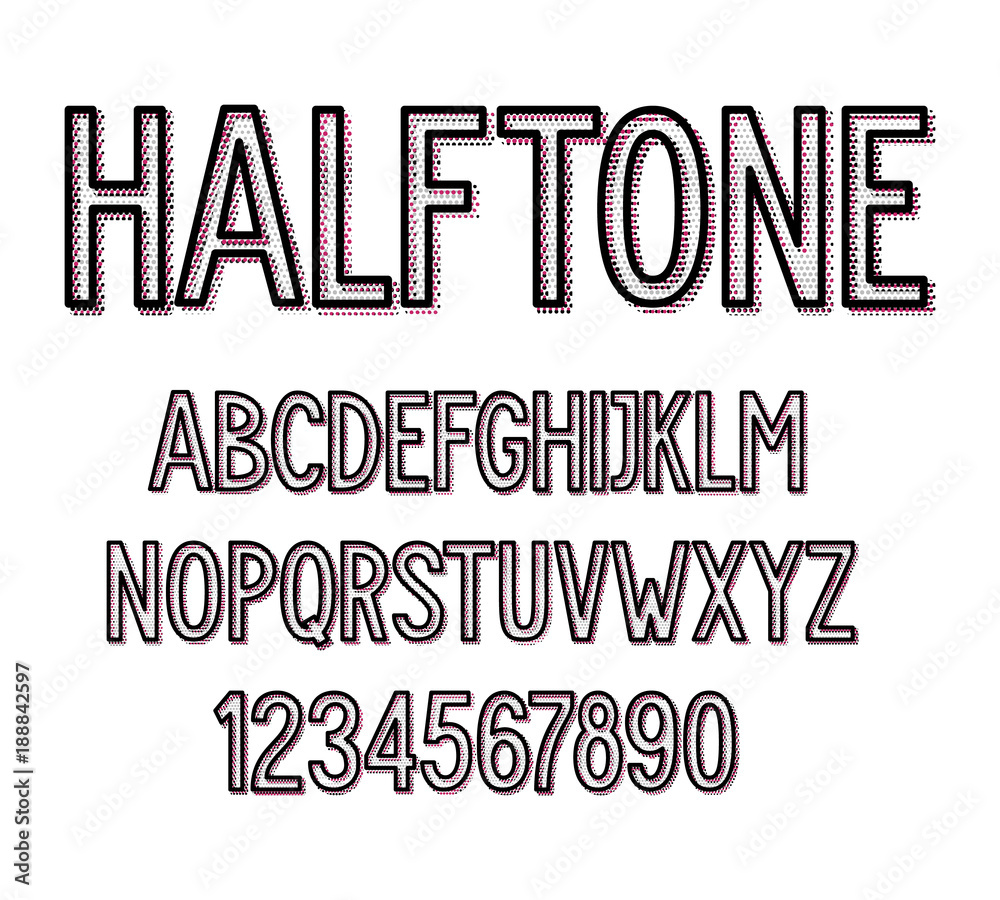 Vector dirty halftone font set isolated on white background. For logo ...