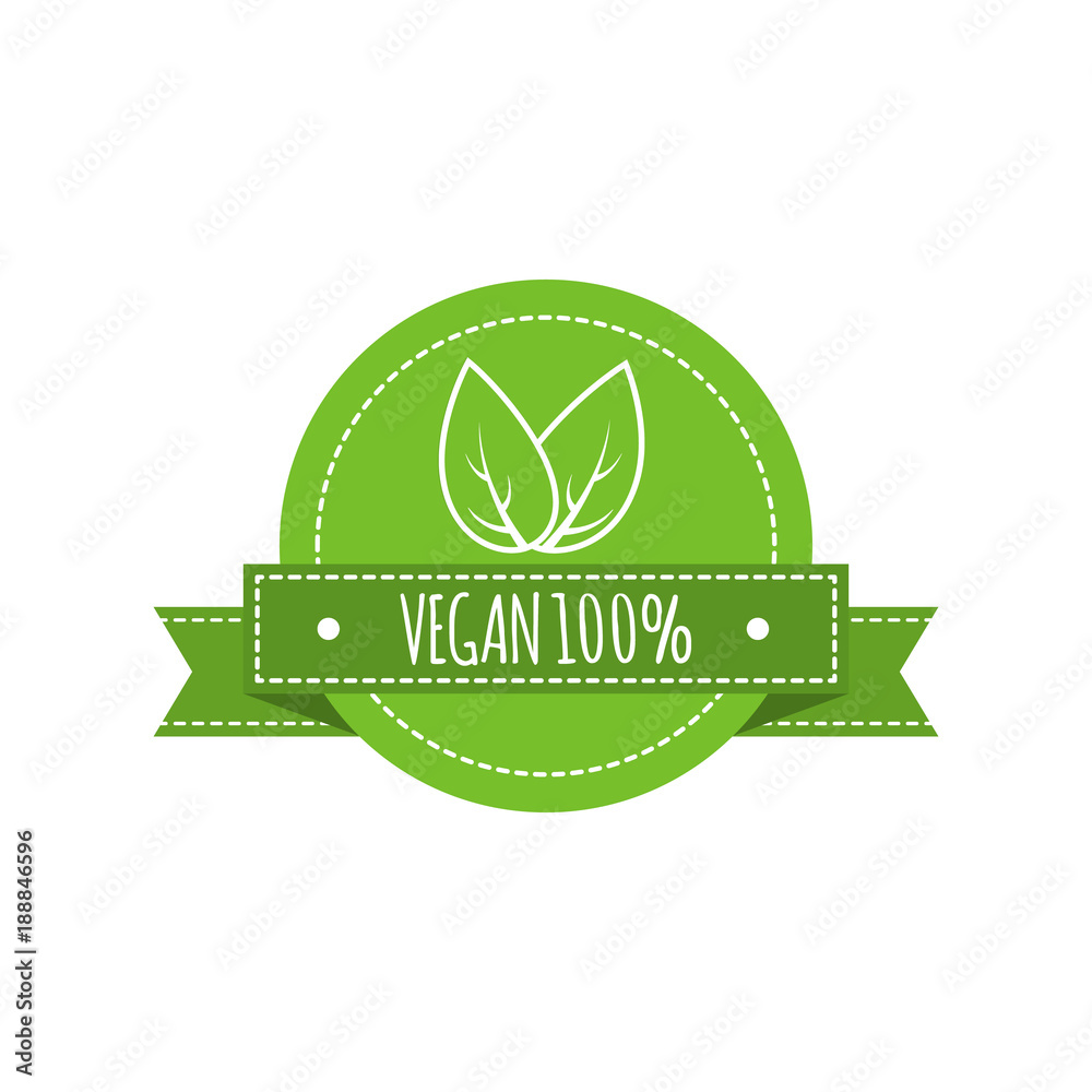 Bio food logo. Vegan vector badge. Vegan food sign with leaves. Organic ...