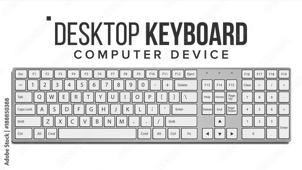 Desktop Keyboard Vector. Top View. Modern Device. QWERTY Alphabet ...