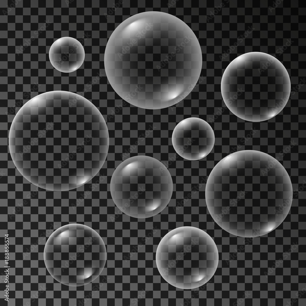 Vector air bubbles set isolated on dark transparent background. Stock ...