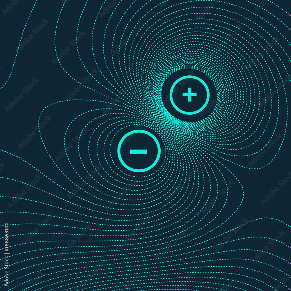 Vector abstract illustration with topographic lines of two charged ...