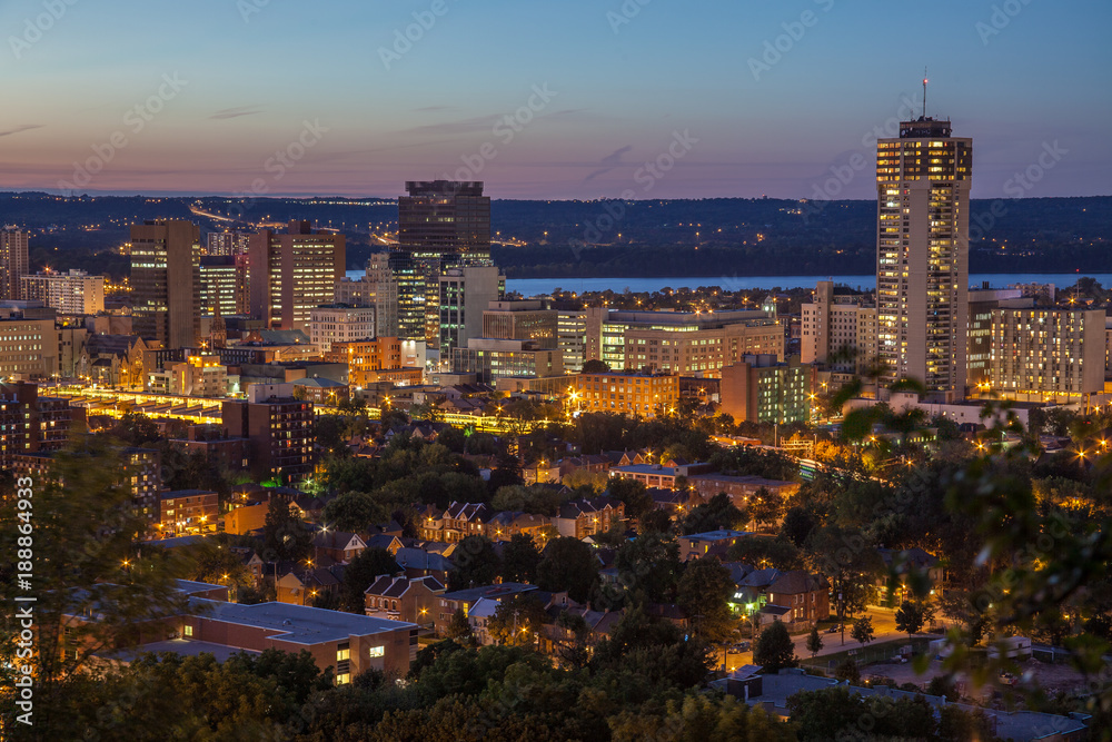 Downtown skyline at night in Hamilton, Ontario Stock Photo | Adobe Stock