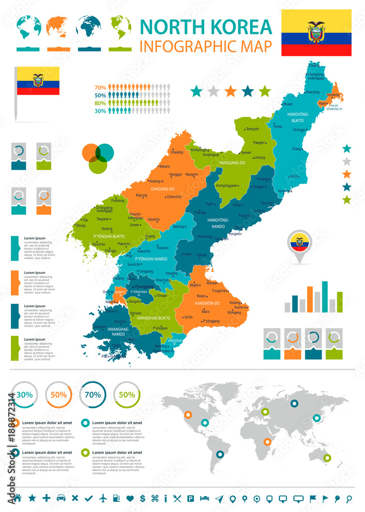 North Korea - infographic map and flag - Detailed Vector Illustration ...