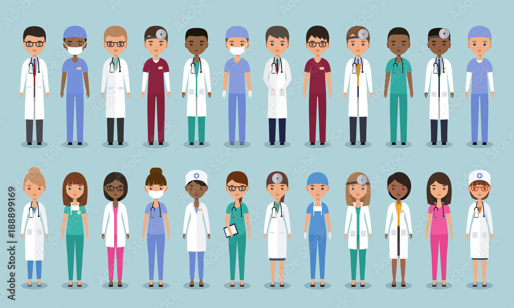Doctors, nurses and surgeons characters. Animated medical people. Flat ...
