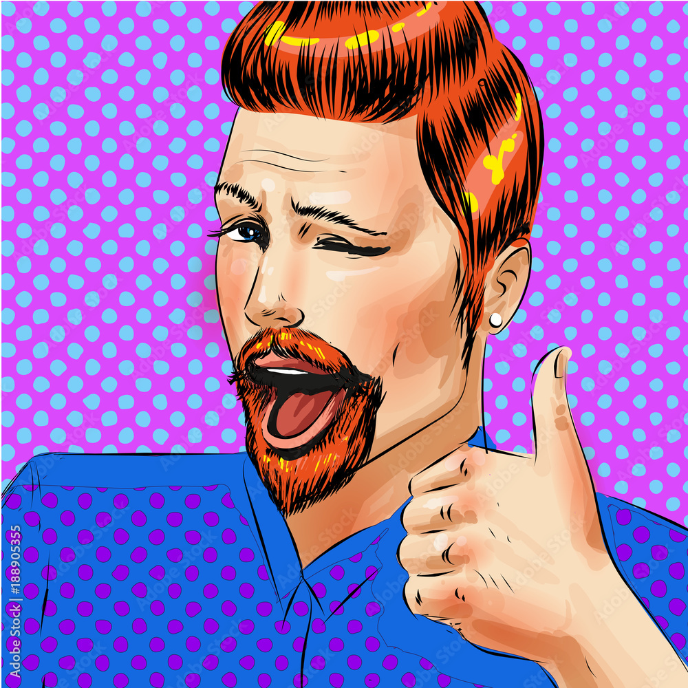 Vector pop art man with thumb up hand gesture Stock Vector | Adobe Stock
