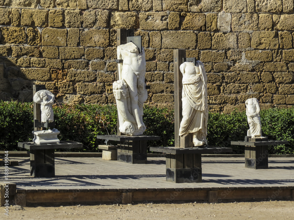Caesarea, Israel - Statues in Caesarea National Park - Ruins of ancient ...