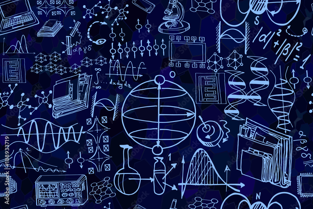 Science background with formulas and graphs. Nanotechnology and physics ...