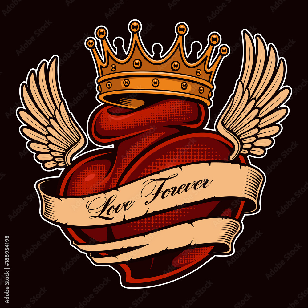 Tattoo chicano heart (color version) Stock Vector | Adobe Stock