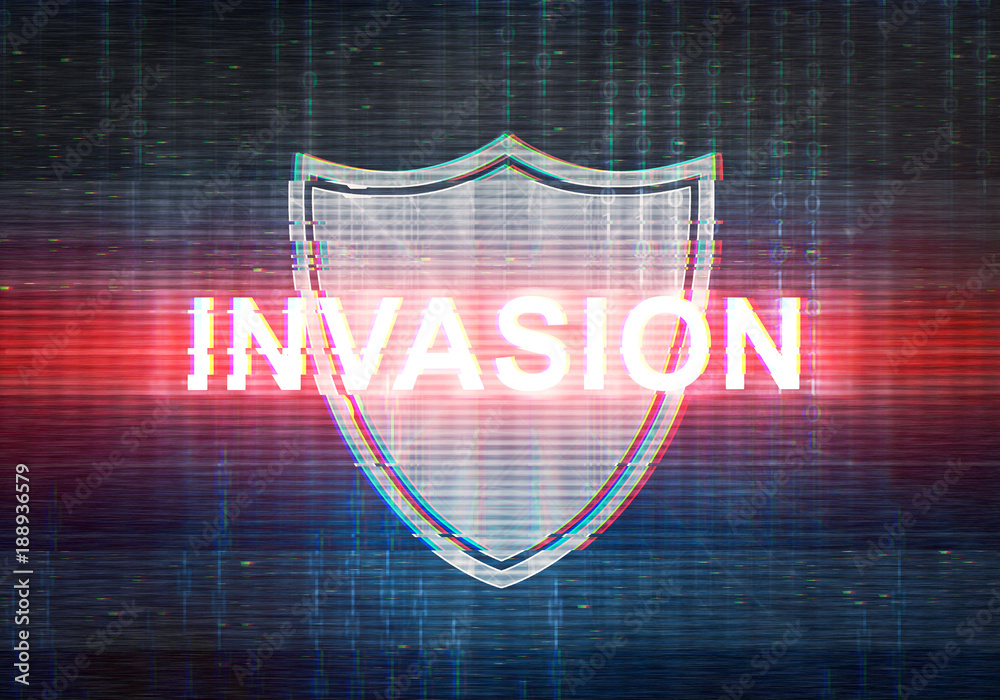 Abstract illustration of distorted display screen with red light spot ...