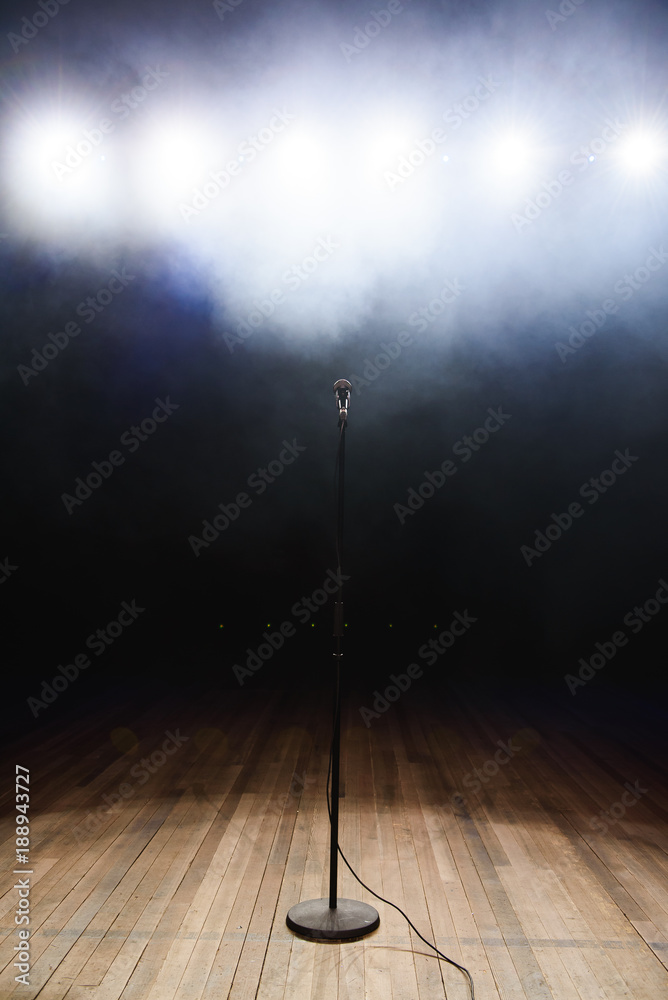 Live music background.Microphone and stage lights.Sing and karaoke ...