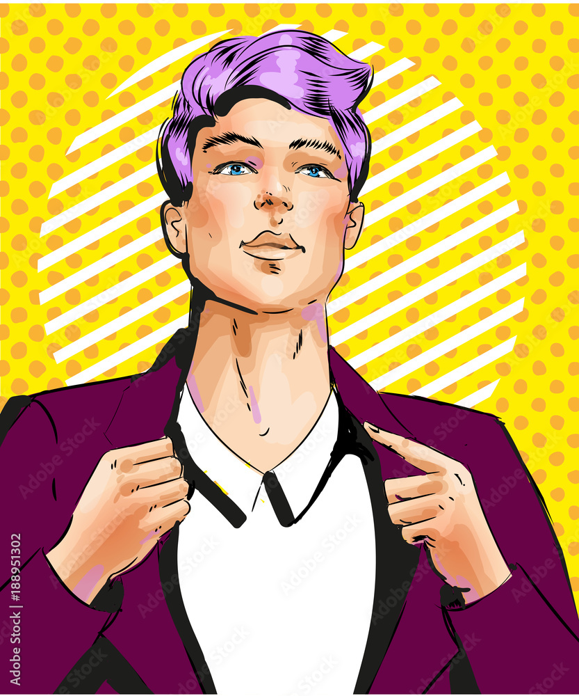 Vector pop art stylish handsome young man portrait Stock Vector | Adobe ...