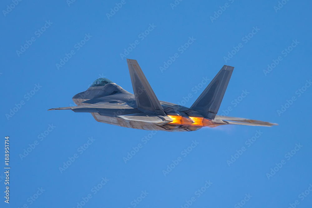 F-22 Raptor in a very close view, with afterburners on Stock Photo ...