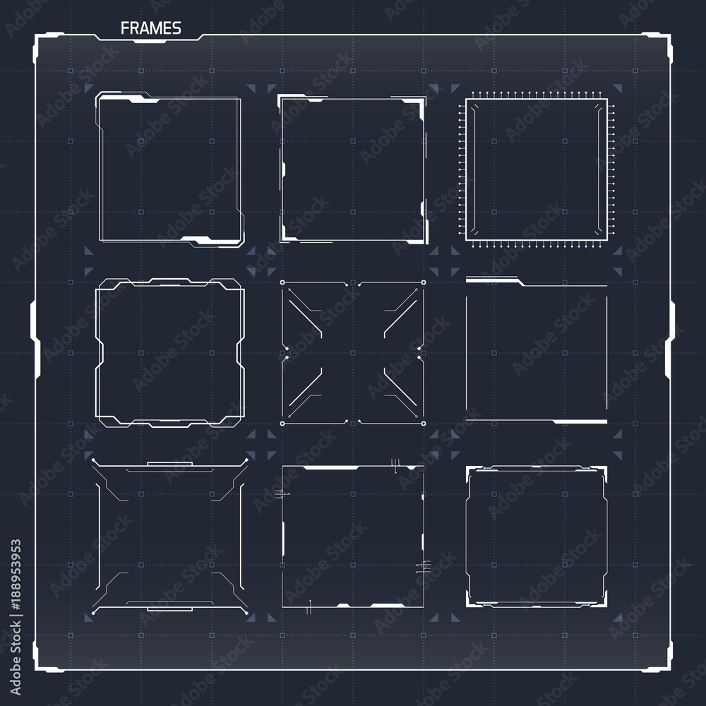 Sci Fi Futuristic User Interface Square Frames Blocks Set. Abstract HUD ...