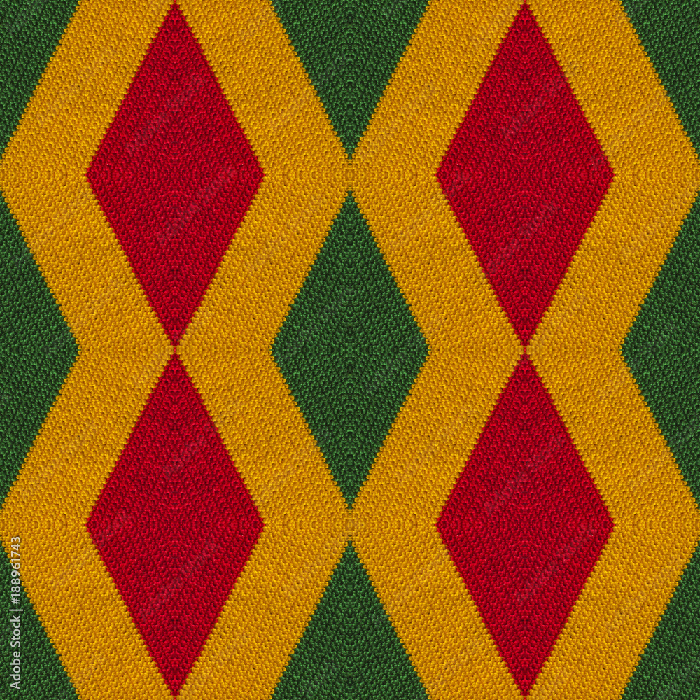 Reggae colors crochet knitted style background, top view. Collage with ...