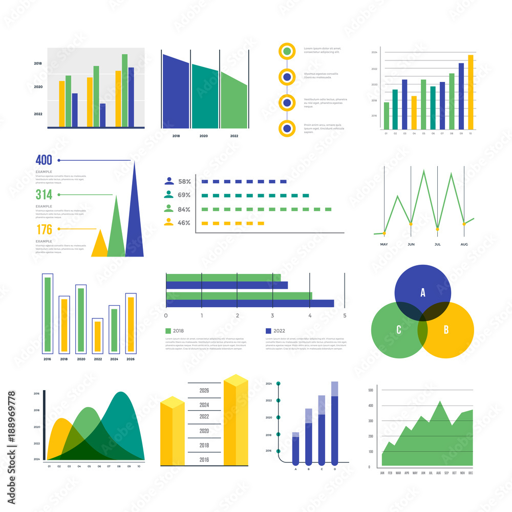 Set of color infographic elements. Vector diagrams and graphs ...
