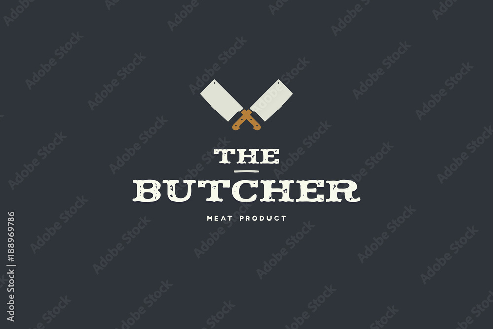 Logo of butcher with picture of two kitchen hatchet. Design elements ...