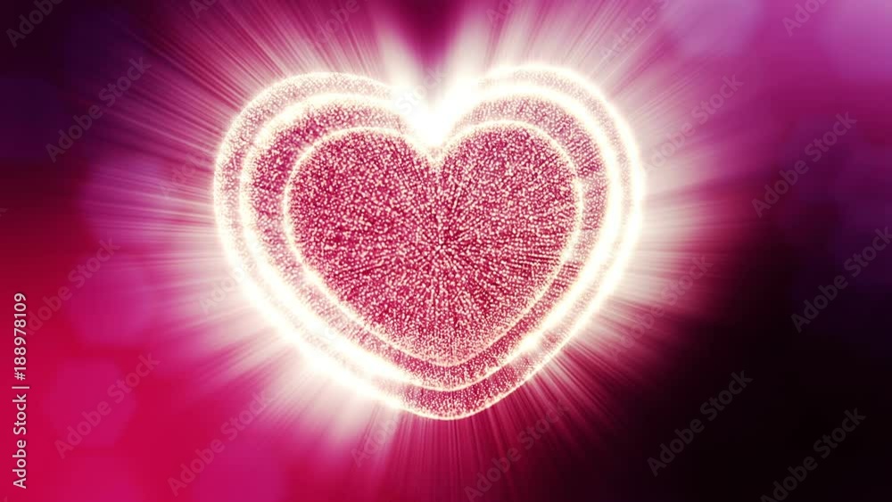Loop 3d animation of glow particles form 3d red heart with depth of ...