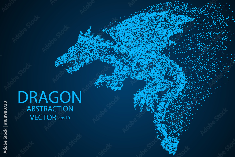 Dragon in flight, breathing fire, consists of particles. Vector eps 10 ...