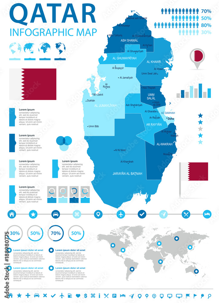 Qatar - infographic map and flag - Detailed Vector Illustration Stock ...