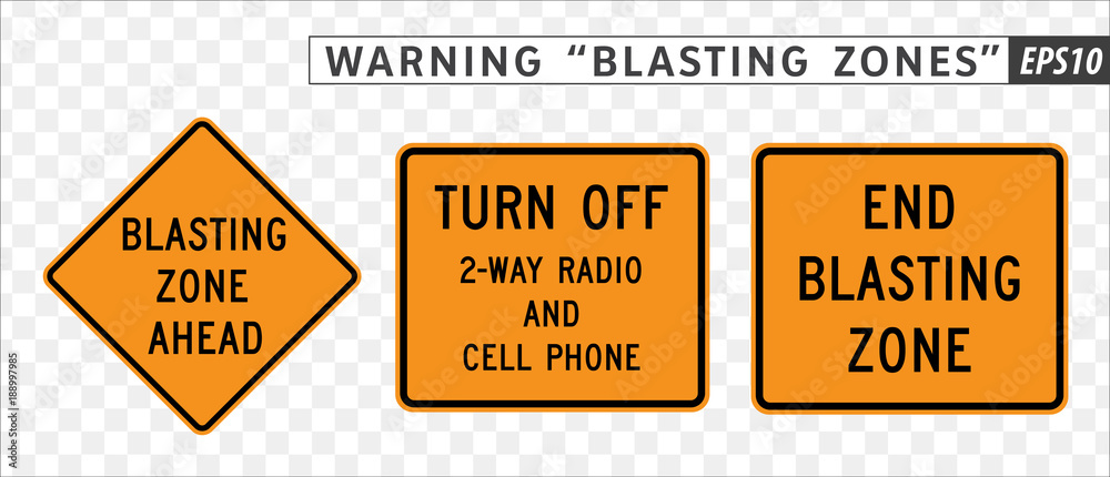 Road sign. Warning. Blasting Zones. Vector illustration on transparent ...