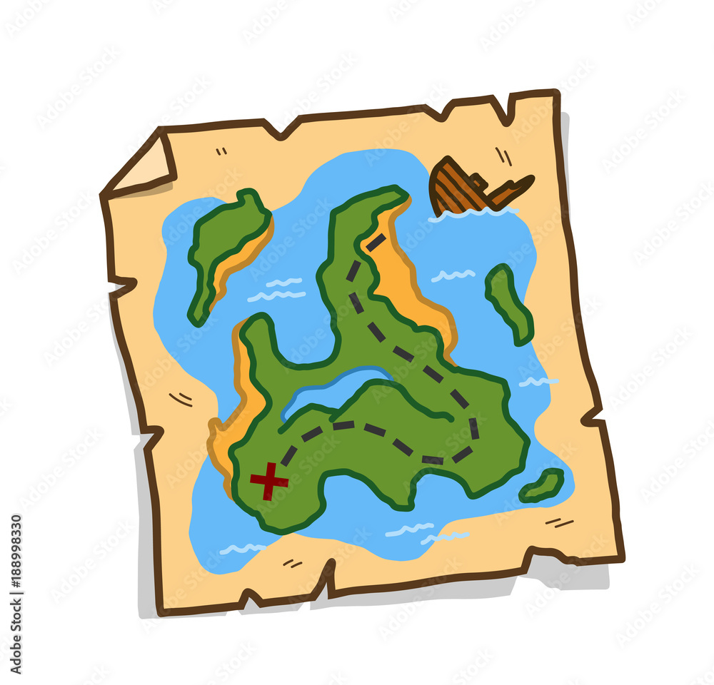 Plakat Treasure Map, a hand drawn vector cartoon illustration of a ...