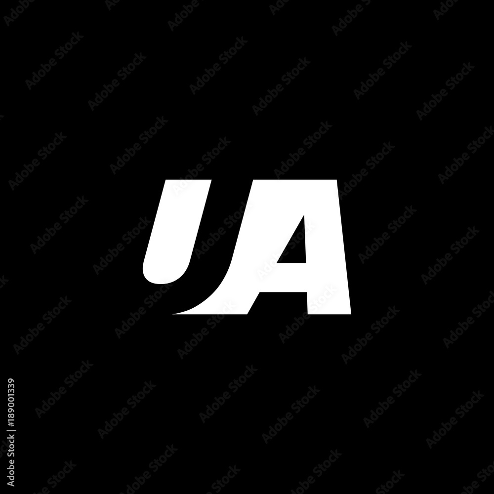 Initial letter UA, negative space logo, white on black background Stock ...